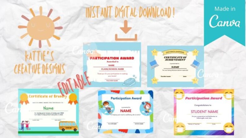 Editable, Printable, Certificates, COVID Certificates for School ...