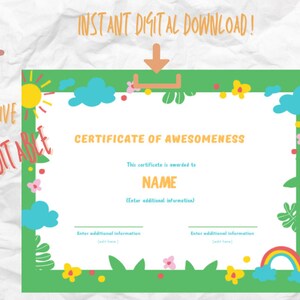 Editable, Printable, Certificates, Certificate of Awesomeness, Instant ...