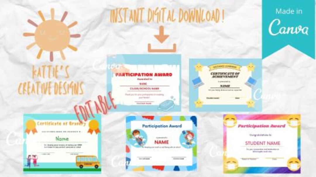 Editable, Printable, Certificates, COVID Certificates for School ...