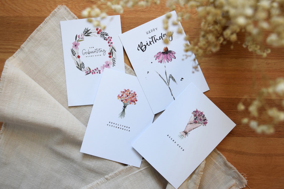 Birthday Cards Set Birthday Cards Set of 4 4 Birthday - Etsy