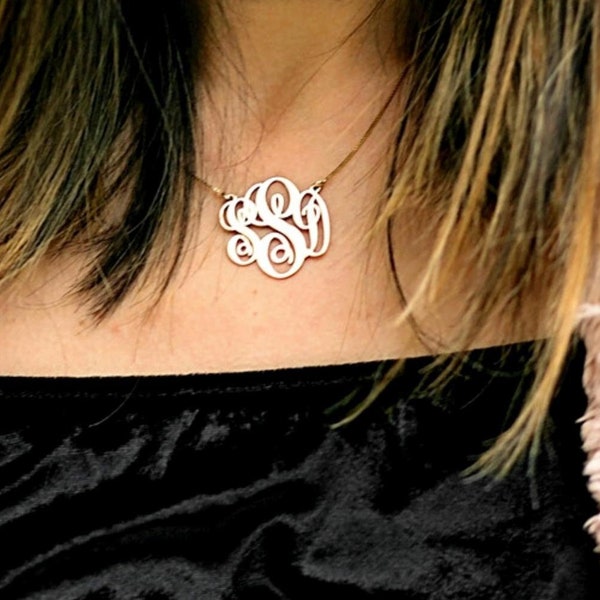 925 Sterling Initial Necklace - Etsy