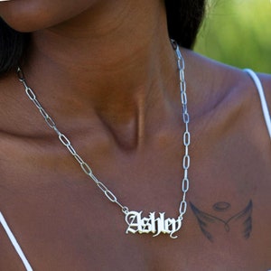 Old English Paperclip Name Necklace 925 Sterling Silver, 24K Gold ...