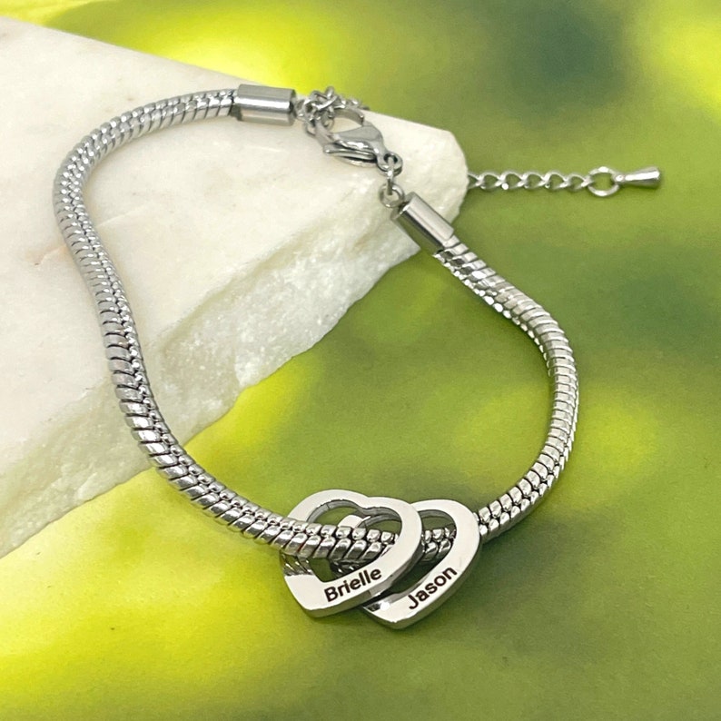 Mother Heart Charms Bracelet Engraved With Multiple Kids Names - Family ...