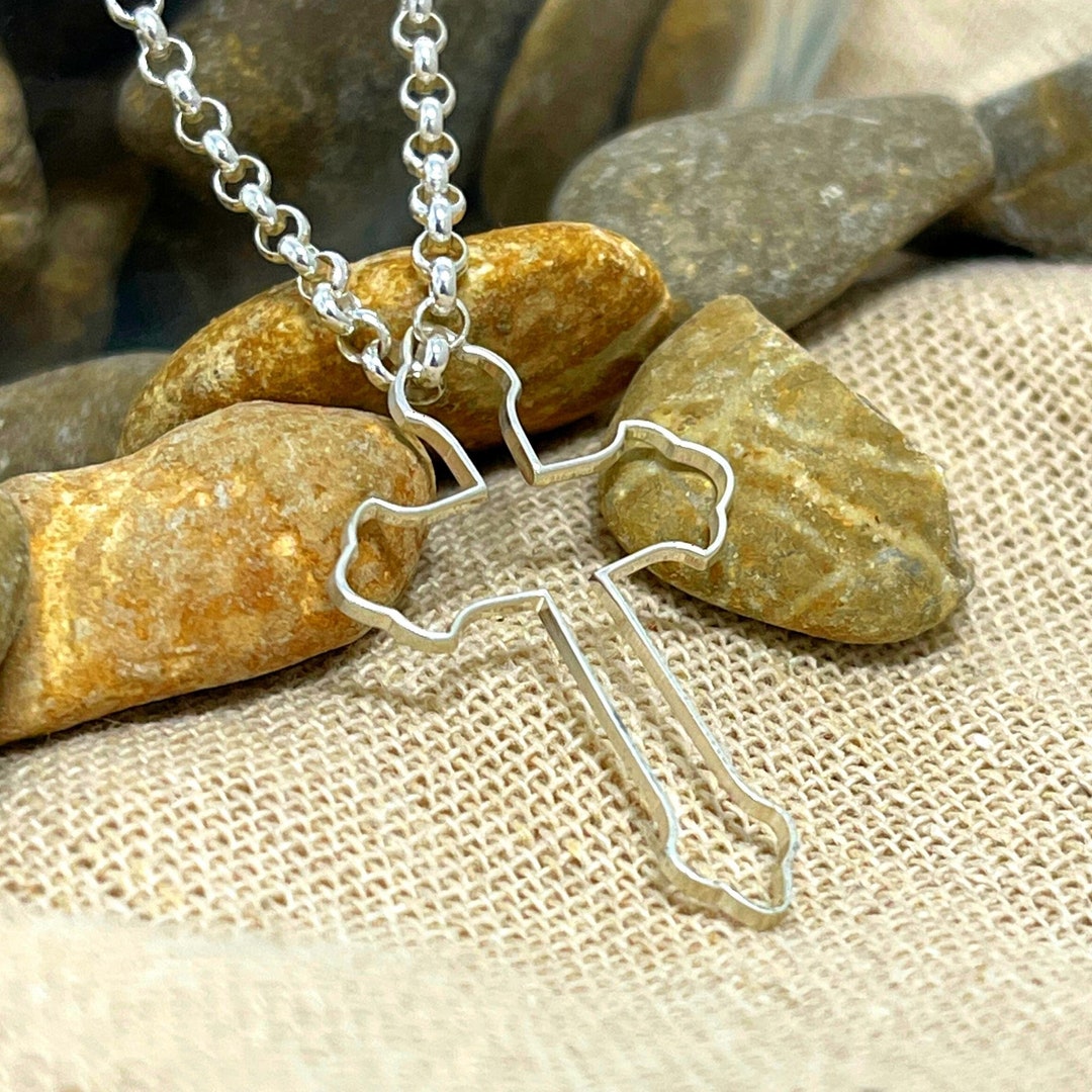 Orthodox Cross Necklace Sterling Silver Large Cross Pendant Rolo Chain ...