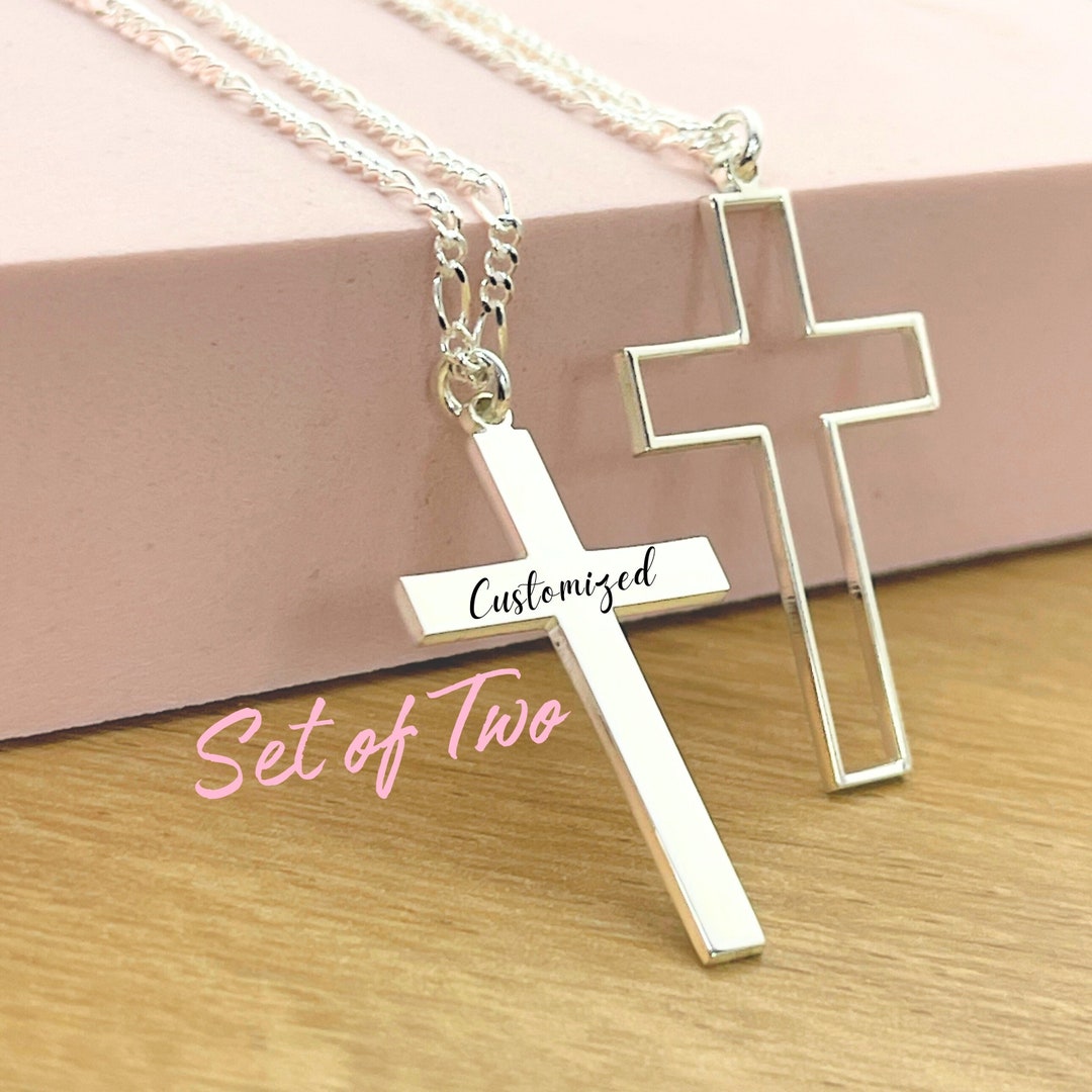 Matching Cross Necklace Set of Two Protection Couple Jewelry 925 ...