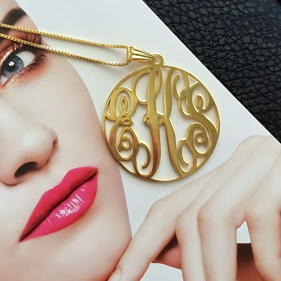 14K Gold Monogram Necklace - Three Initialד Pendant - Personalized ...