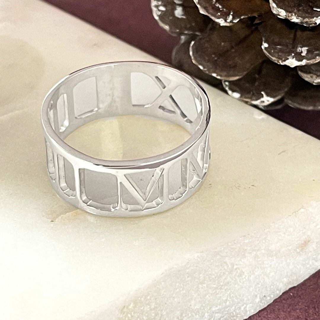 Sterling Silver Roman Numeral Ring for Men & Women - Gold or Rose Gold ...