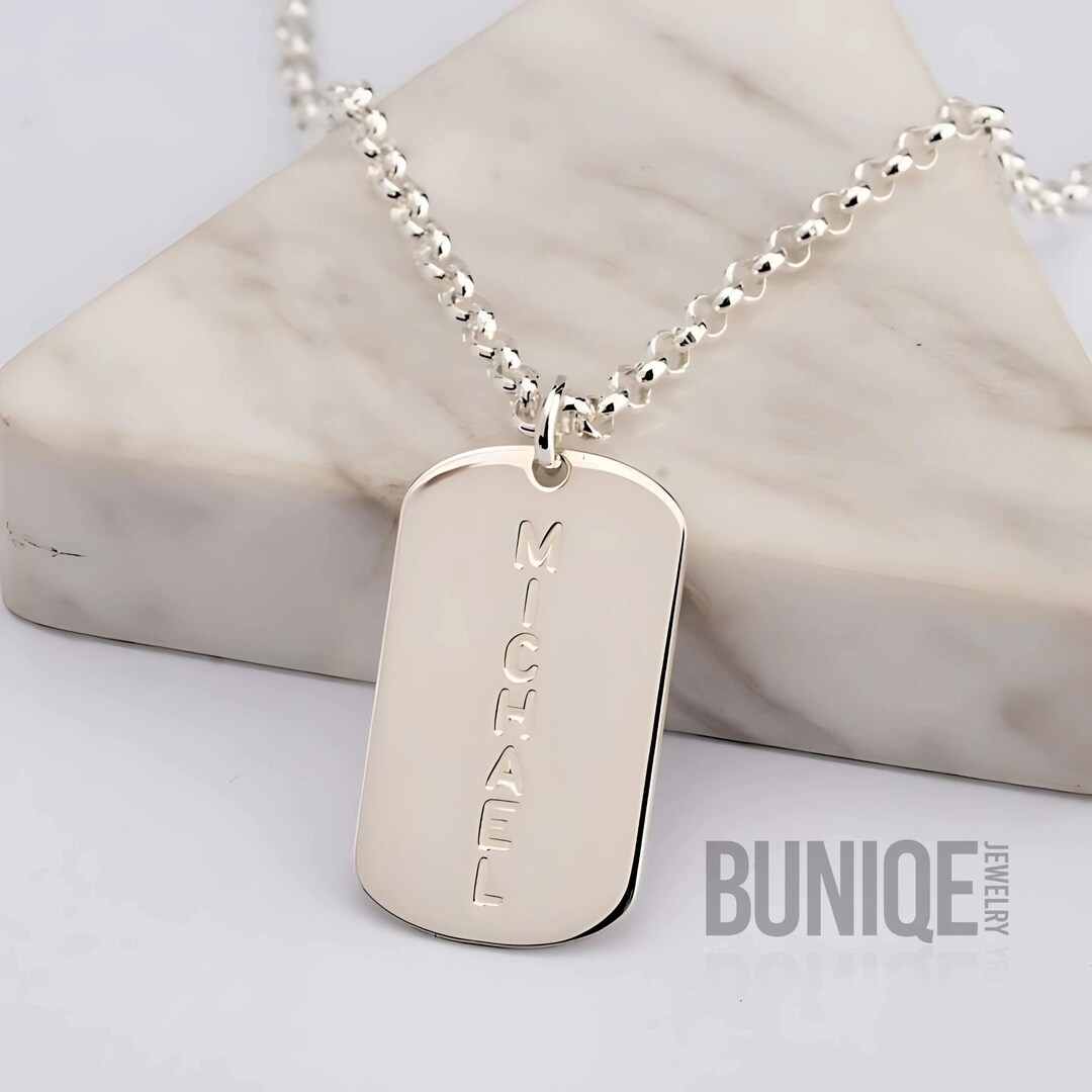Mens Custom Dog Tag Necklace, Sterling Silver - Personalized Engraved ...