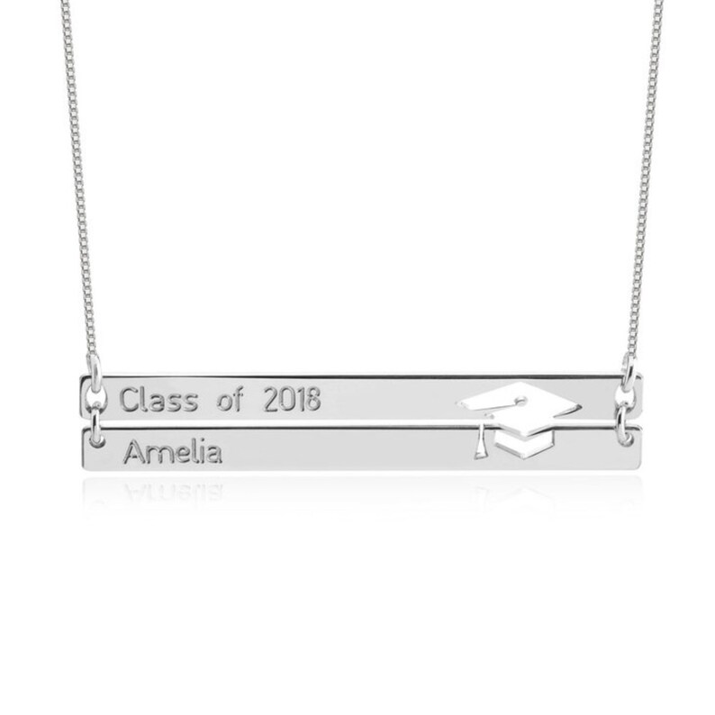 Graduation Necklace Custom Engraved - Personalized Name Jewelry - Grad ...