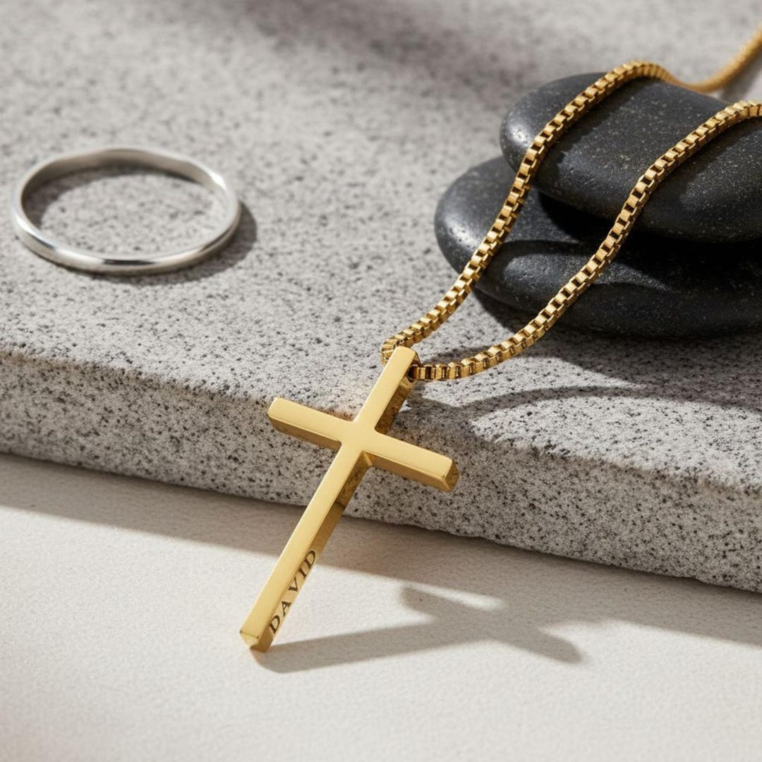 Custom Engraved Mens Cross Necklace 3D - Personalized Stainless Steel ...