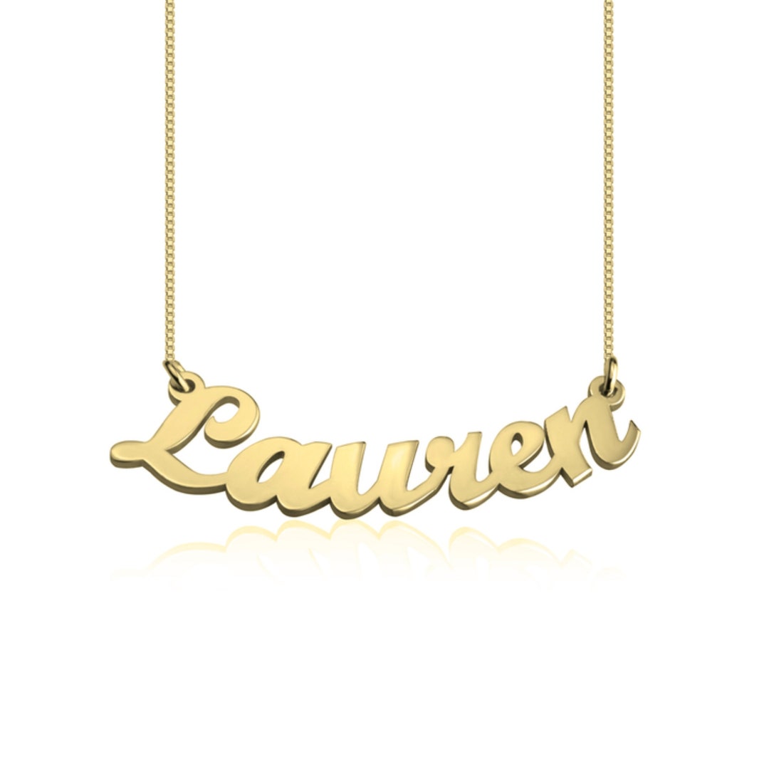 14K Gold Name Necklace - Curved Nameplate in Real Yellow or White Gold ...