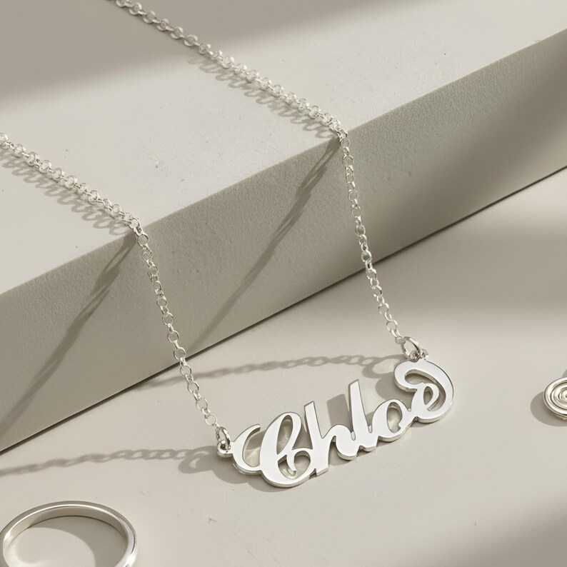 Big Name Plate Necklace Carrie Font, Sterling Silver - Statement ...
