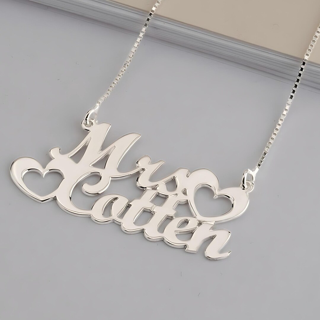 Two Name Necklace and Heart Sterling Silver - Double Name Pendant ...