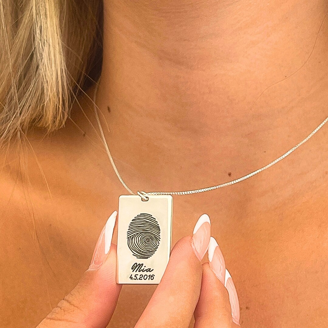 Fingerprint Necklace for Women Engraved Tag Pendant With - Etsy