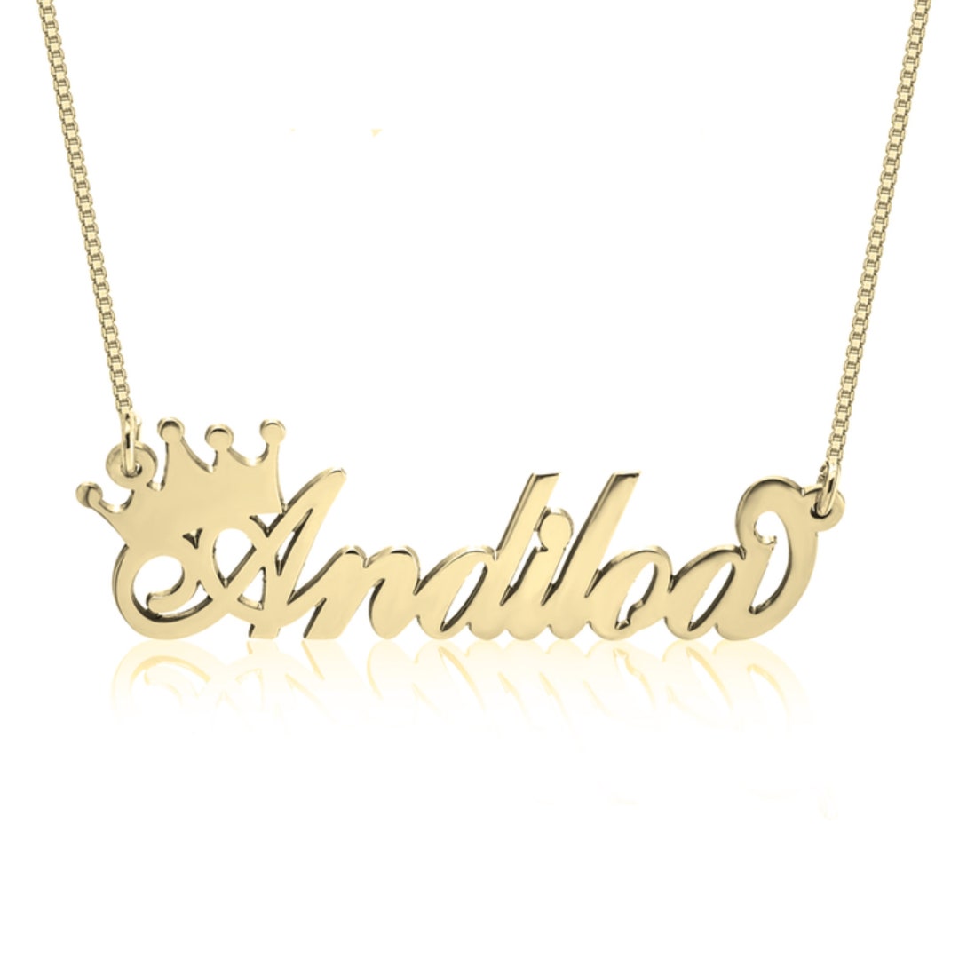 14K Gold Crown Name Necklace Custom Nameplate With Crown for - Etsy