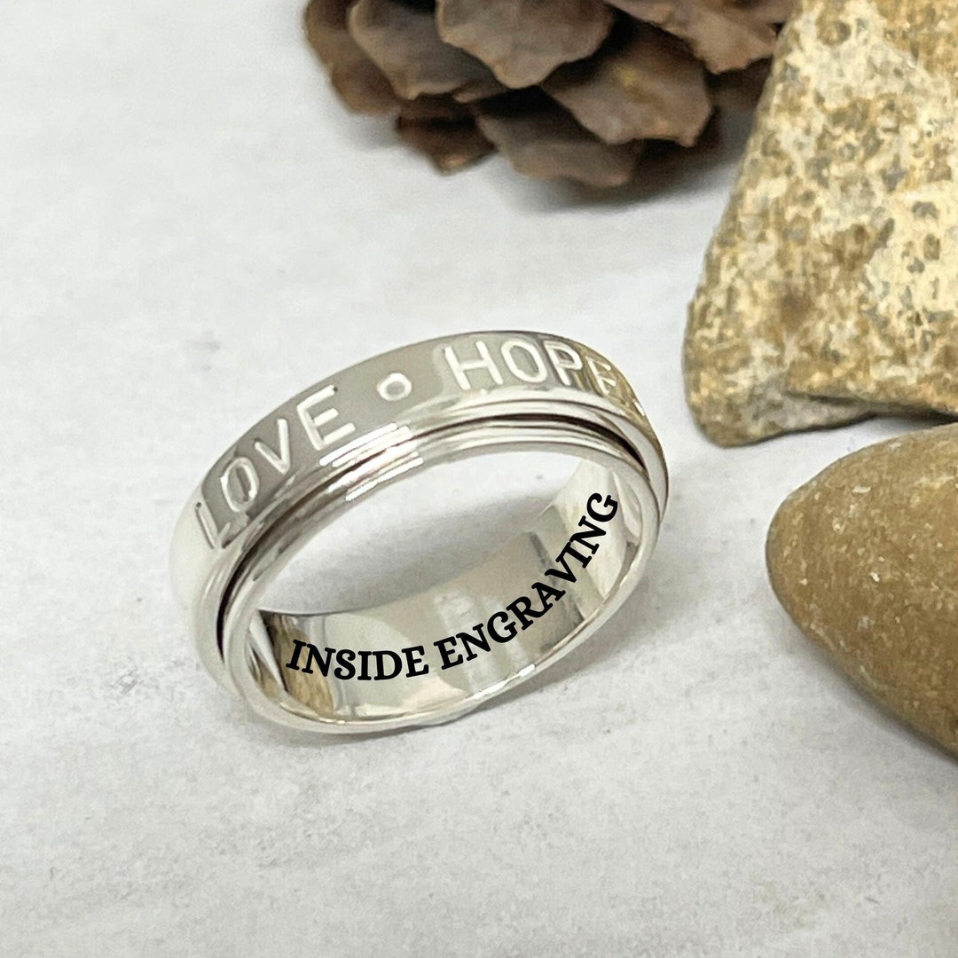 Fidget Ring Spinner Sterling Silver 925 - Custom Engraved Spinning Ring ...
