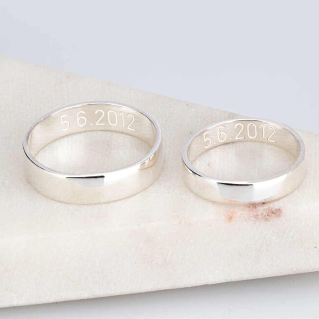 Inside Engraved Couples Rings Set 925 Sterling Silver Flat Matching ...