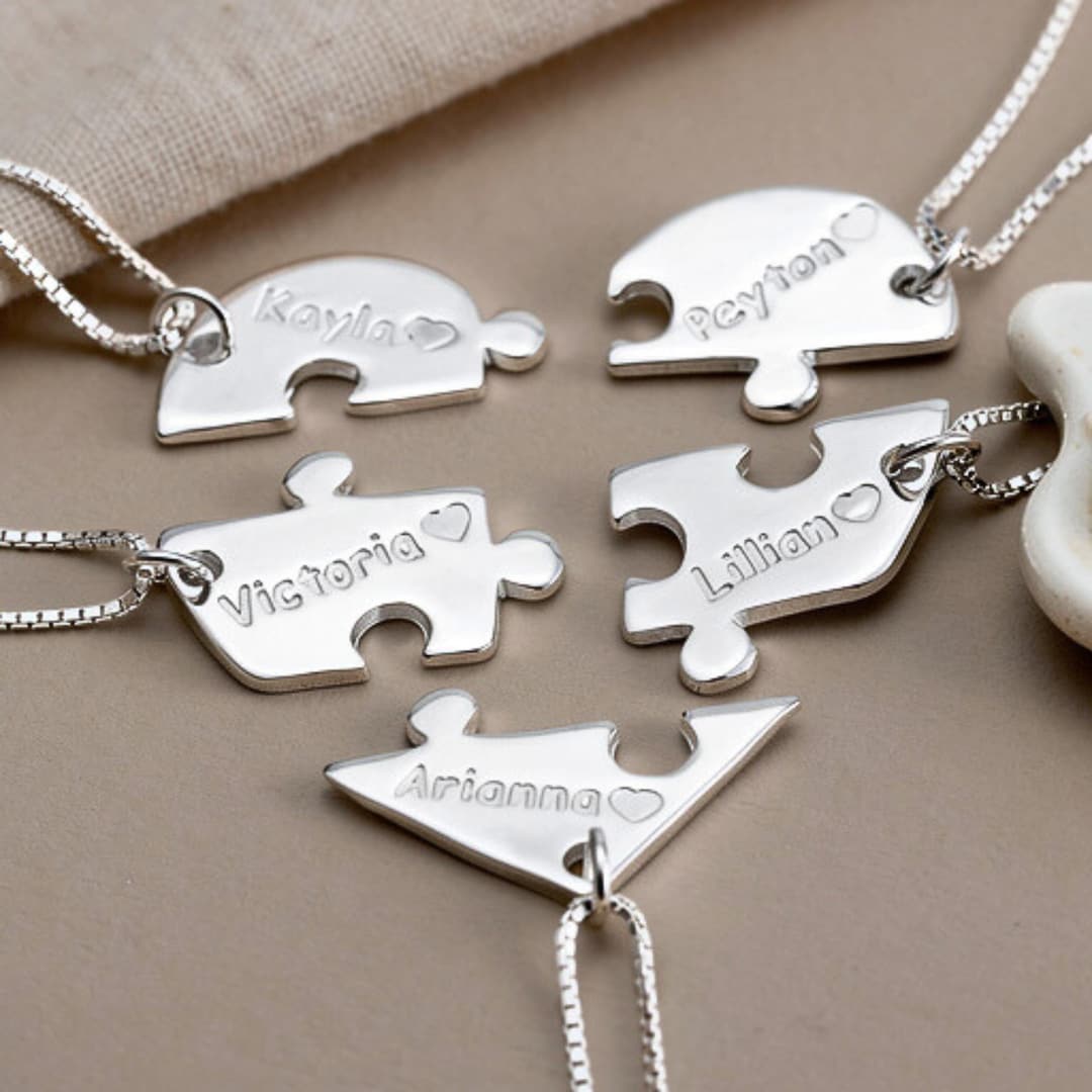 Personalized Heart Puzzle Necklace Set, Sterling Silver - Custom Names ...