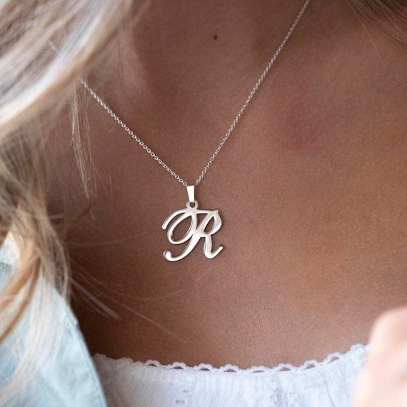Big initial necklace silver store