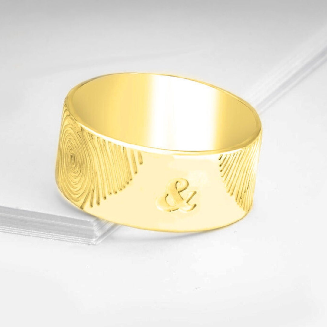 Couple Fingerprint Ring Sterling Silver His and Hers Ring Band Personalized Promise Ring ...