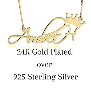 Crown Name Necklace in Cursive Letters Font Handwriting Nameplate for ...
