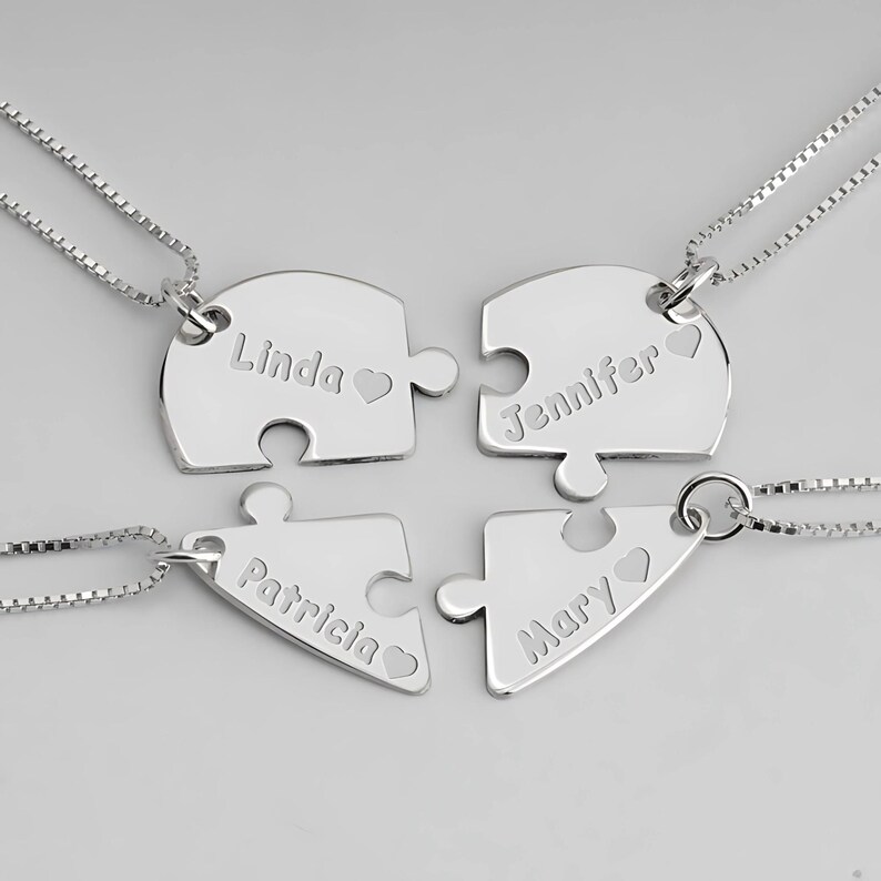 Personalized Heart Puzzle Necklace Set, Sterling Silver - Custom Names ...