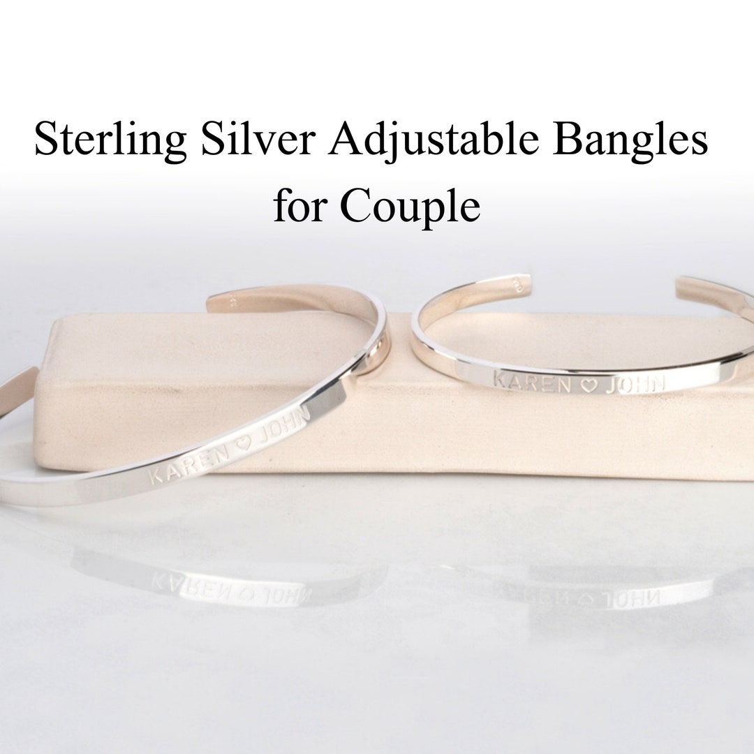 Matching Cuff Braclet Set for Couple Adjustable Open Bangle 925 ...