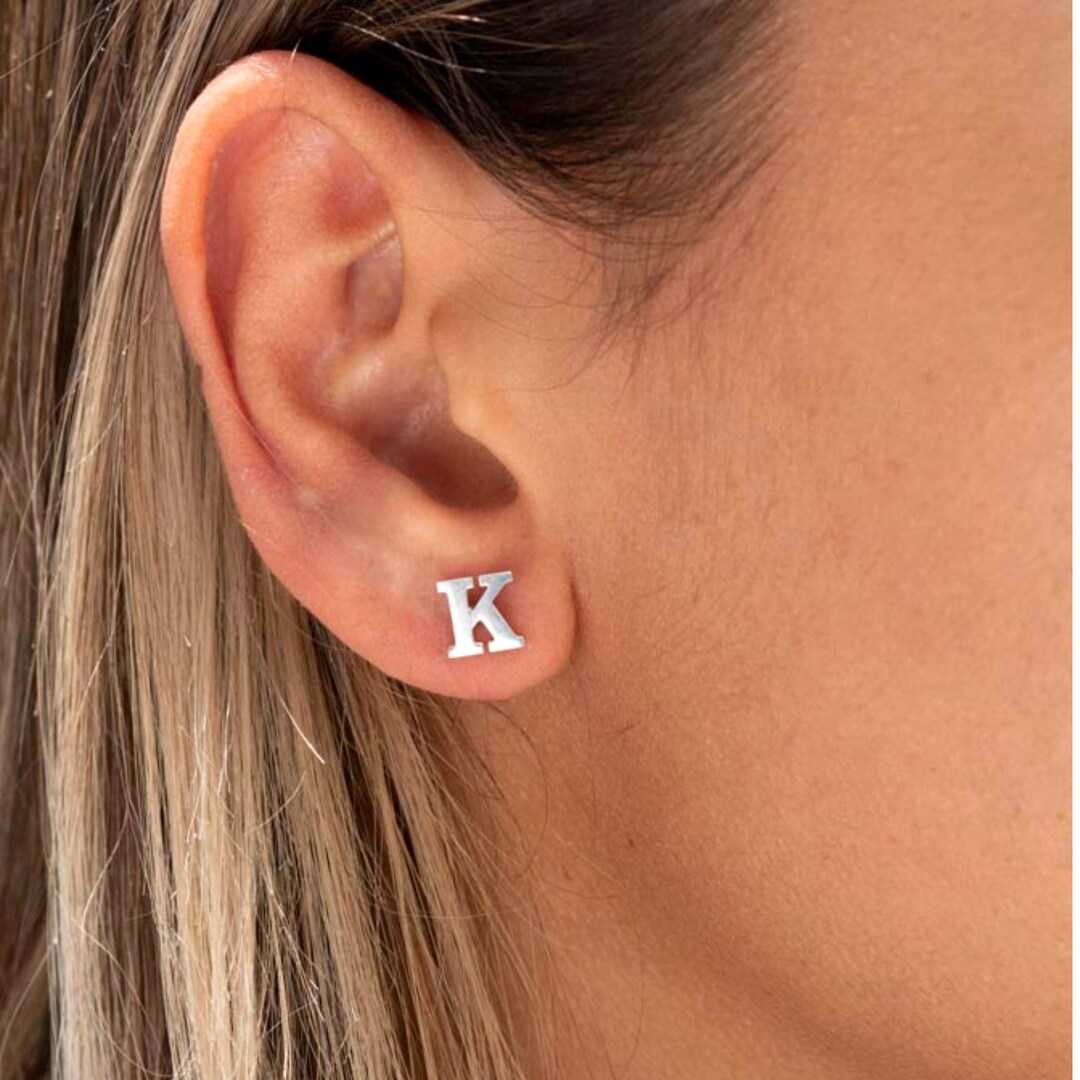Initial Earrings Stud Letter Earring Sterling Silver Single or Pair ...
