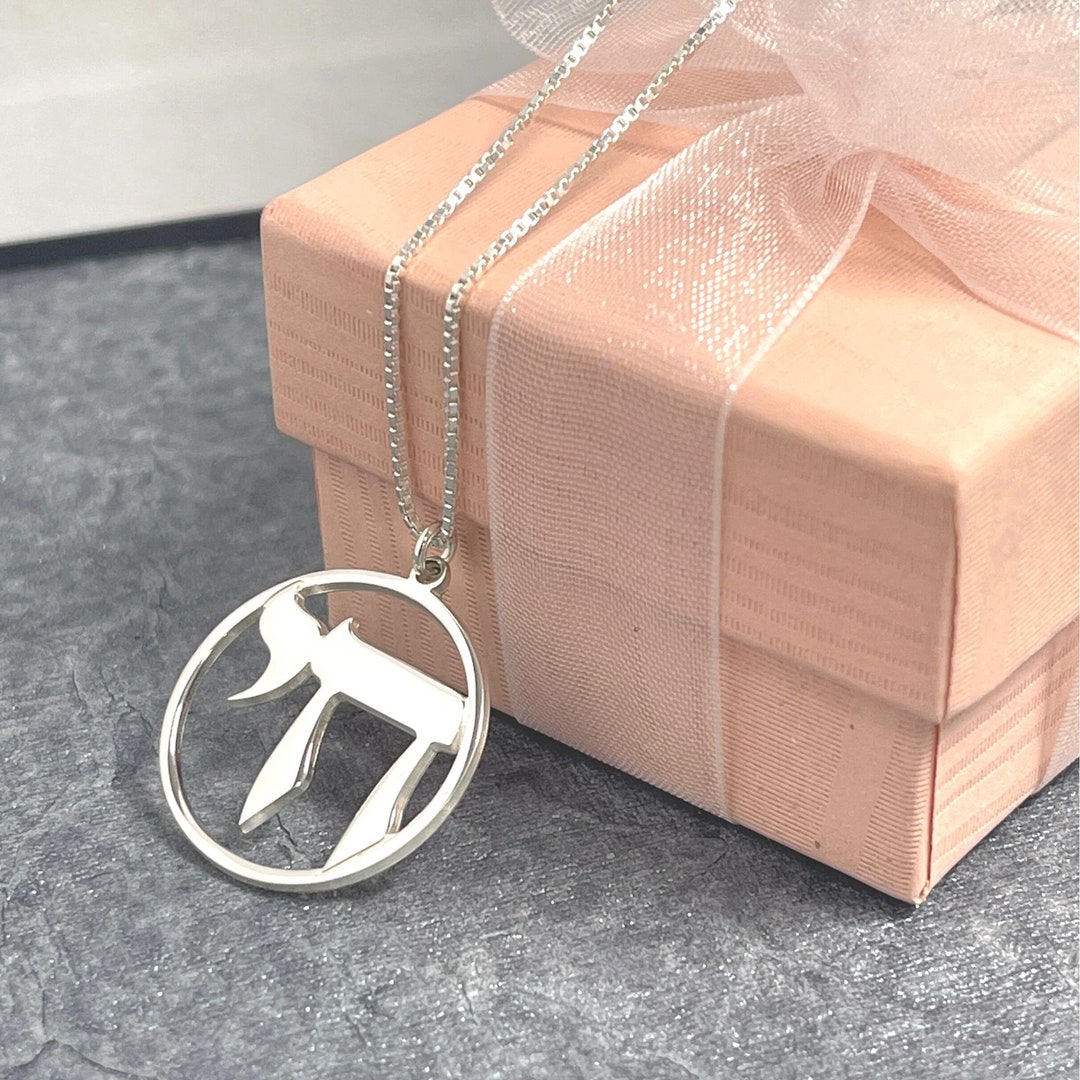 Circle Chai Necklace 925 Sterling Silver Hebrew Letters Symbol Pendant ...