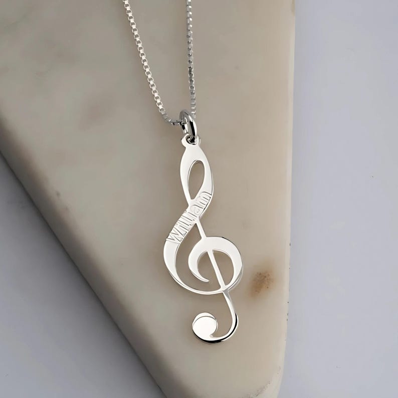 Sterling Silver Treble Clef Necklace: Custom Name Jewelry ...