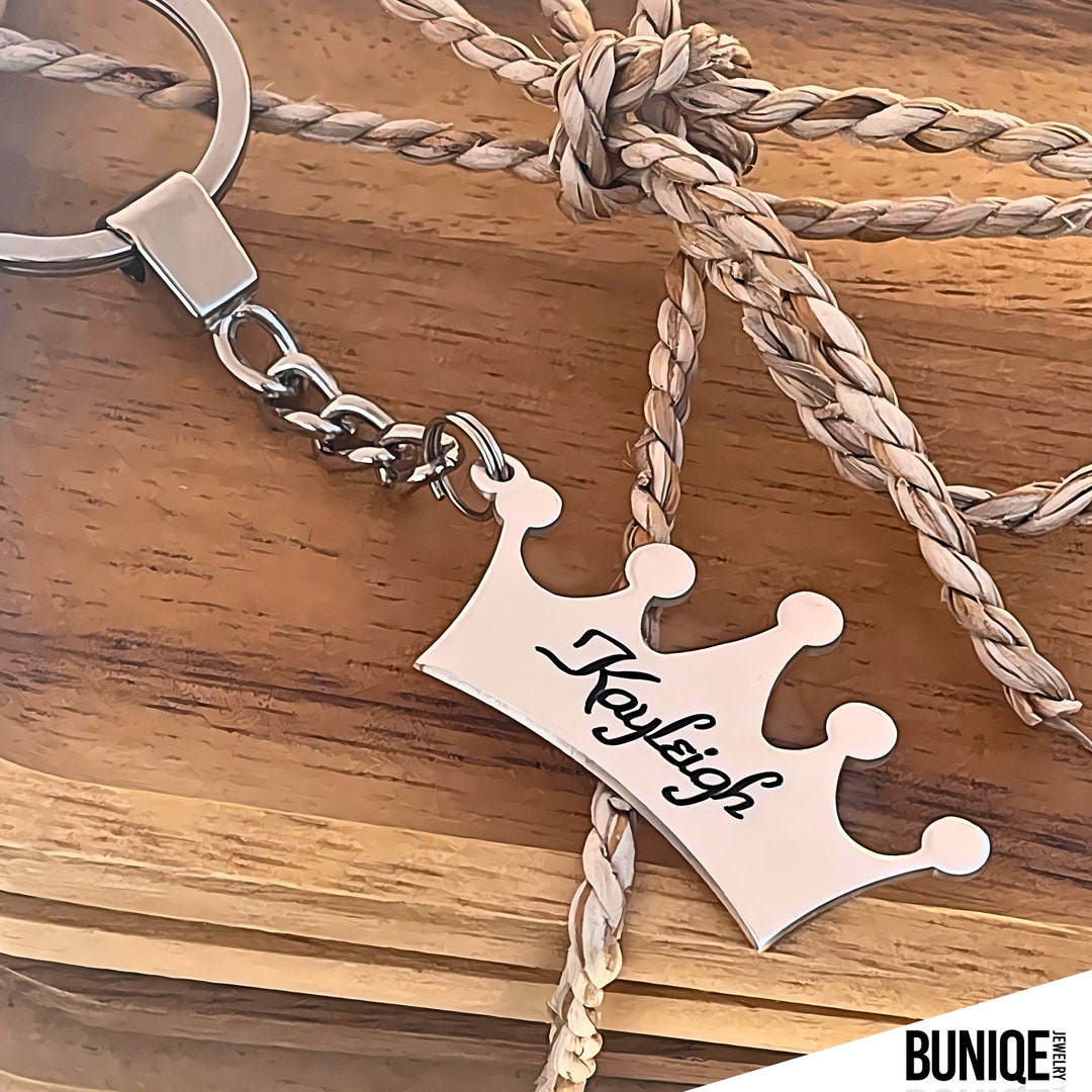 Laser Engraved Crown Keychain for Women Sterling Silver Custom Name Key ...