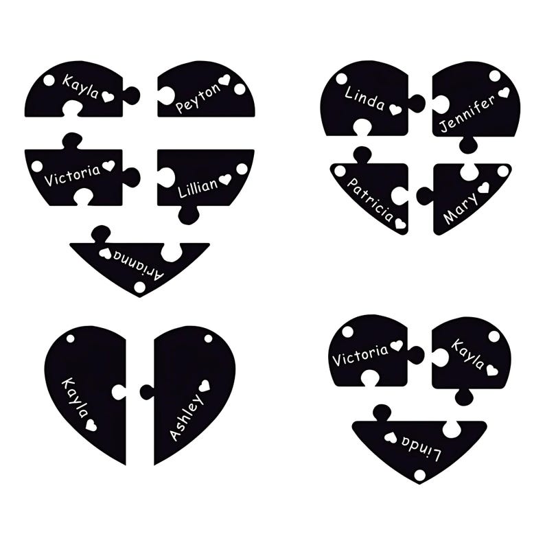 Personalized Heart Puzzle Necklace Set, Sterling Silver - Custom Names ...