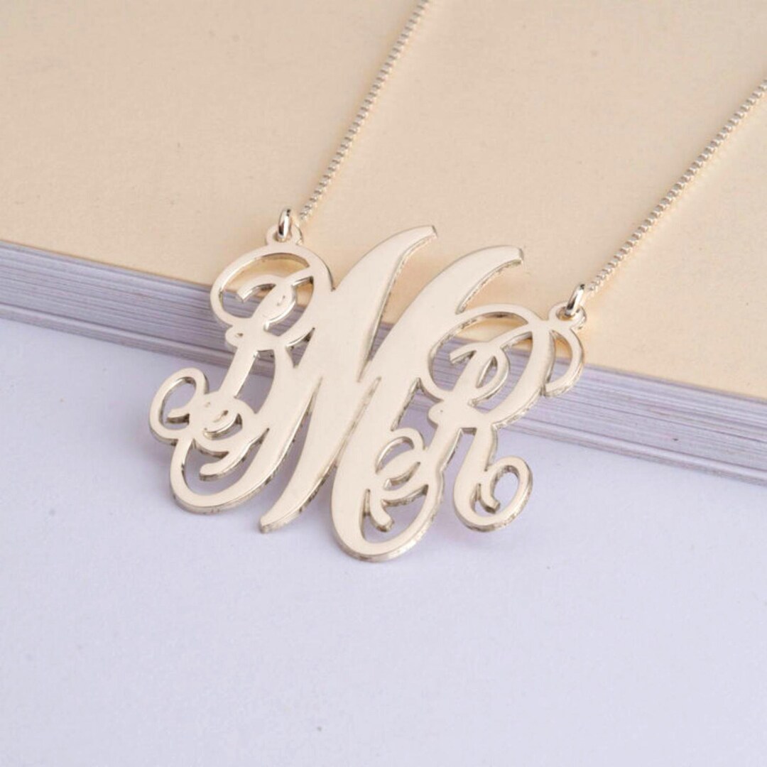Monogram Necklace Three Initials Sterling Silver 925 - Intertwined ...