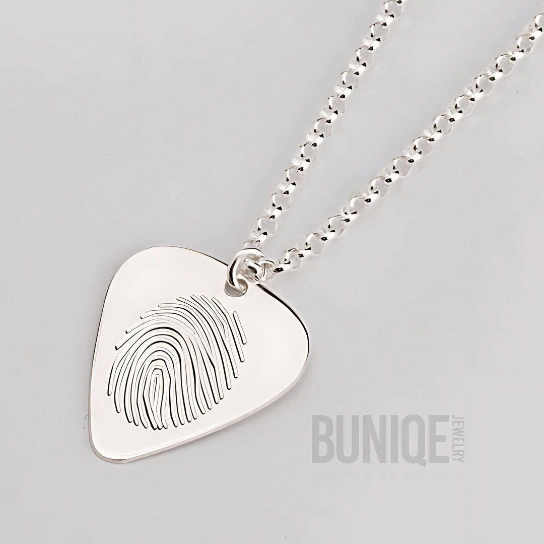 Fingerprint Guitar Pick Necklace Sterling Silver With Secret Message ...