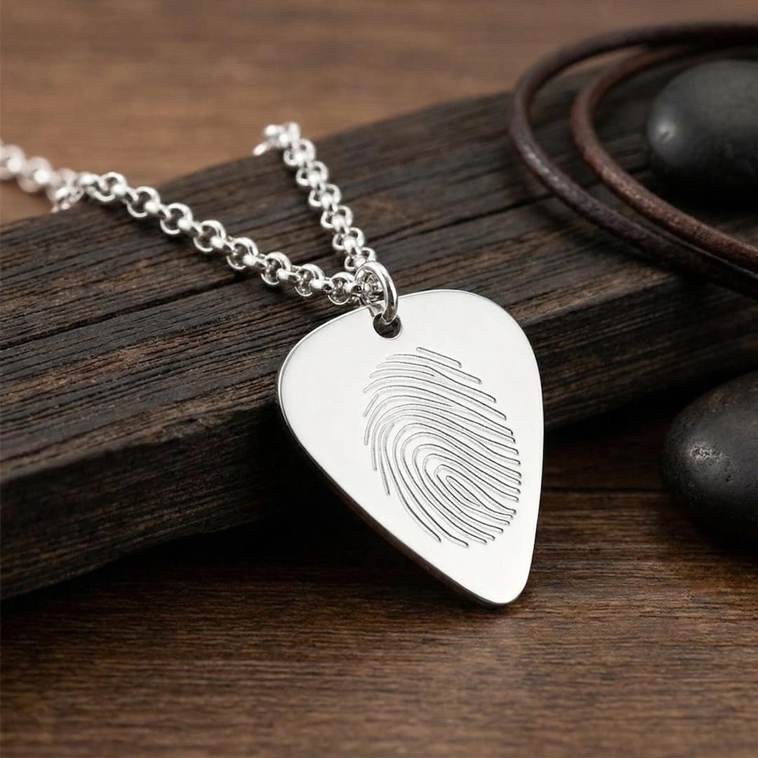Fingerprint Guitar Pick Necklace, Sterling Silver Secret Message ...
