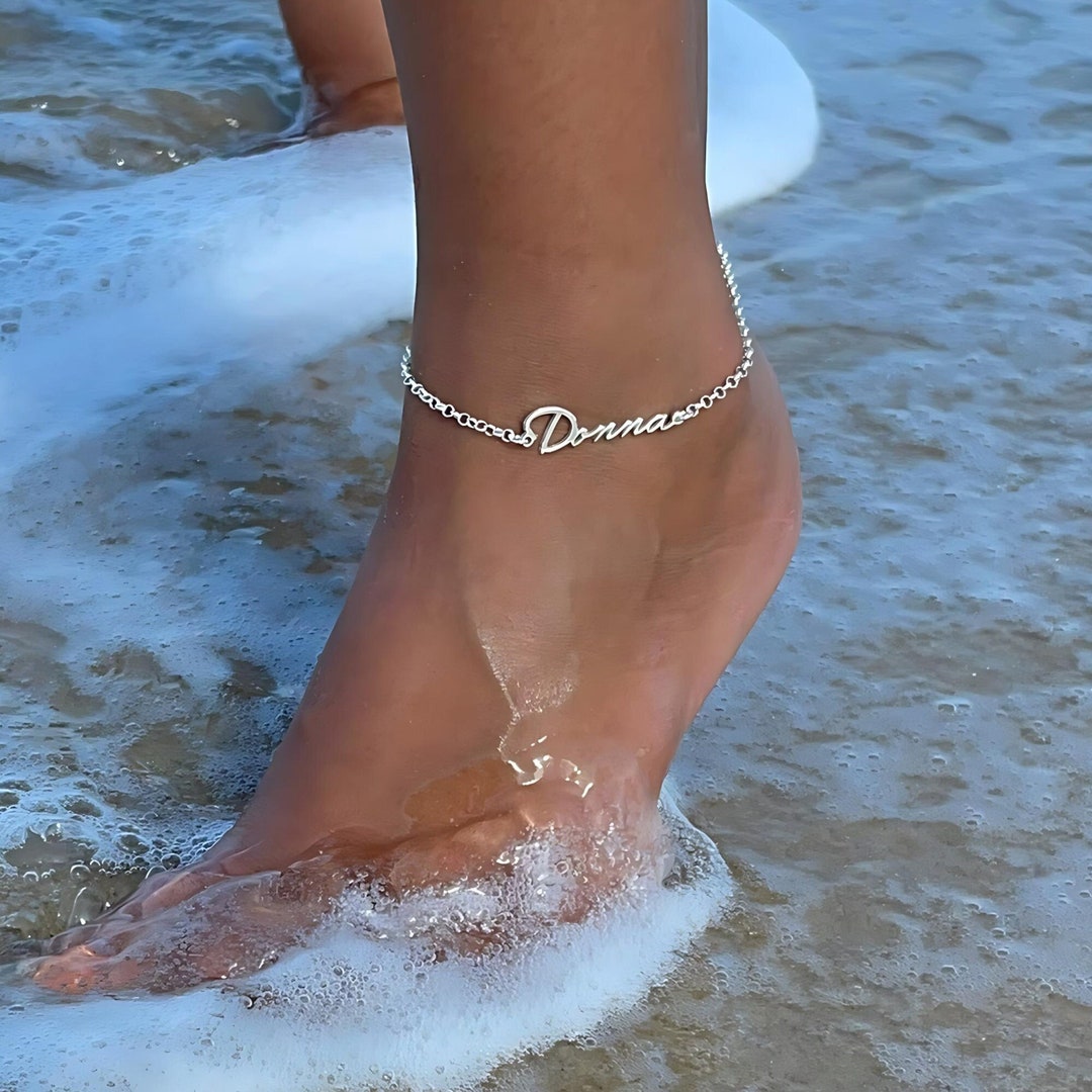 925 Silver Name Anklet for Women Rolo Chain Ankle Bracelet Summer ...
