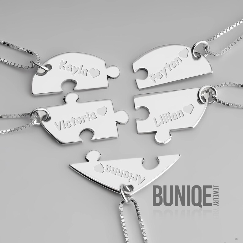 Personalized Heart Puzzle Necklace Set, Sterling Silver - Custom Names ...