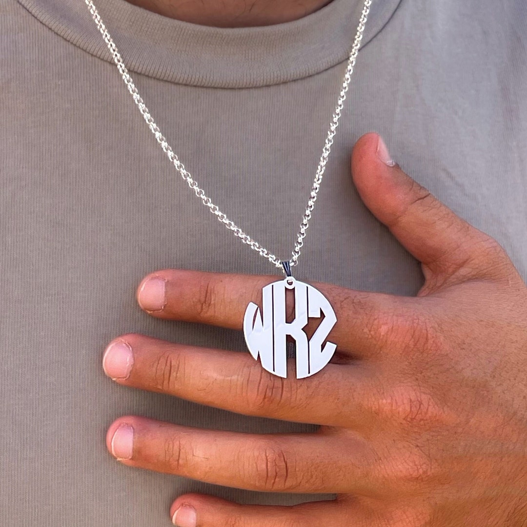 Mens Monogram Necklace 925 Sterling Silver Two or Three Initials ...