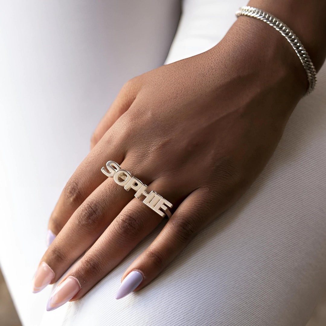 Two Finger Name Ring - Sterling Silver Custom Double Band Ring ...