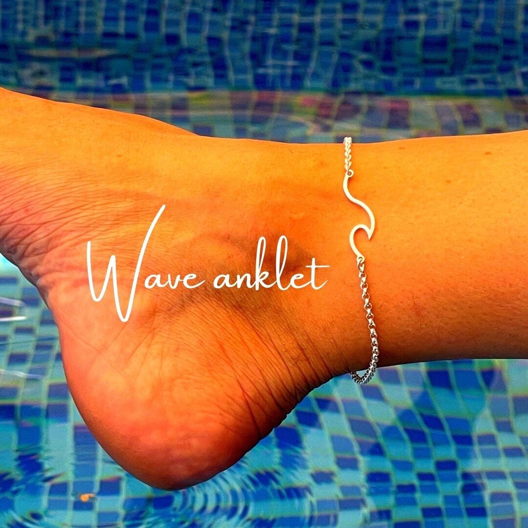 Dainty Wave Ankle Bracelet - Sterling Silver or Gold Chain Anklet for ...