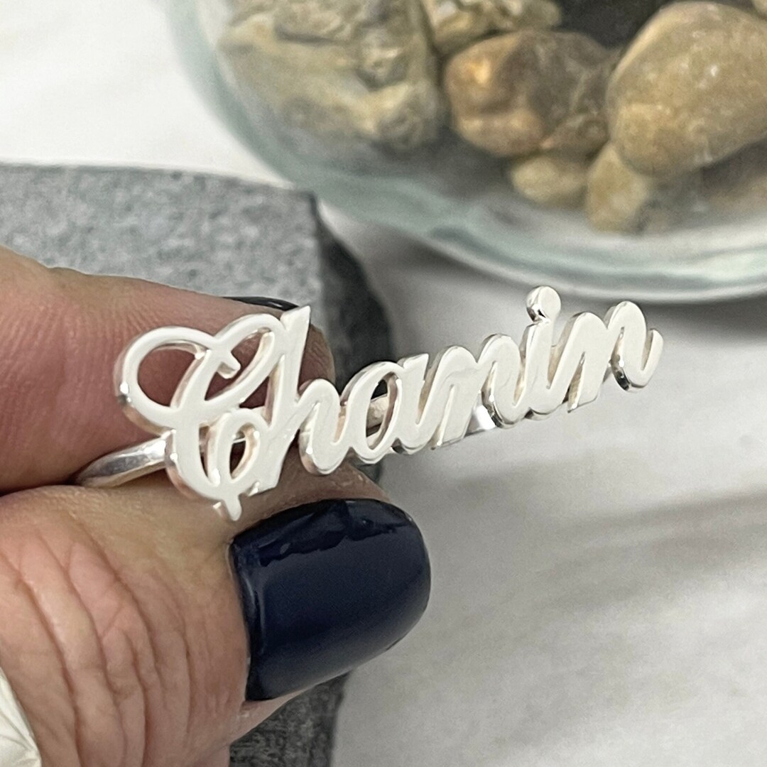 Two Finger Name Ring Sterling Silver 925 - Custom Statement Jewelry ...