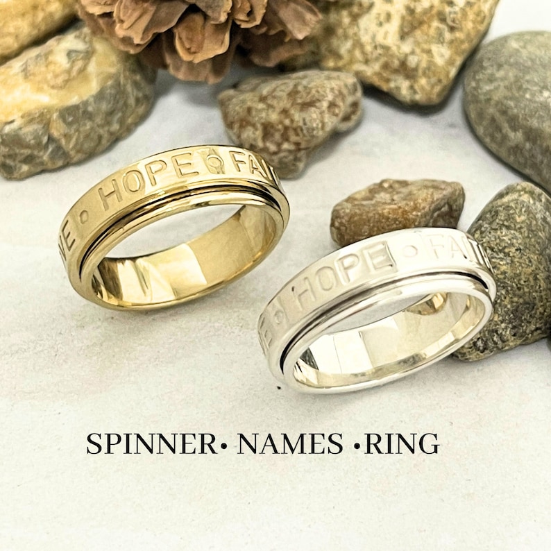 Sterling Silver Spinner Ring - Custom Engraved Fidget Wedding Band ...