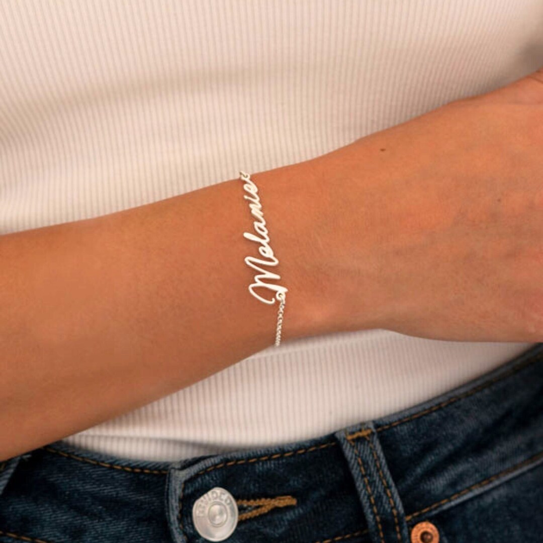 Custom Name Bracelet Sterling Silver Rolo Chain, Handwriting Font ...