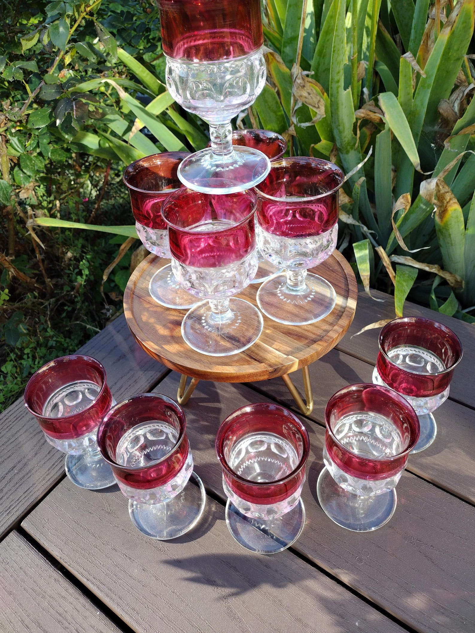 Vintage Kings Crown Indiana Glass Ruby Red Flash Cordials - Thumbprint ...