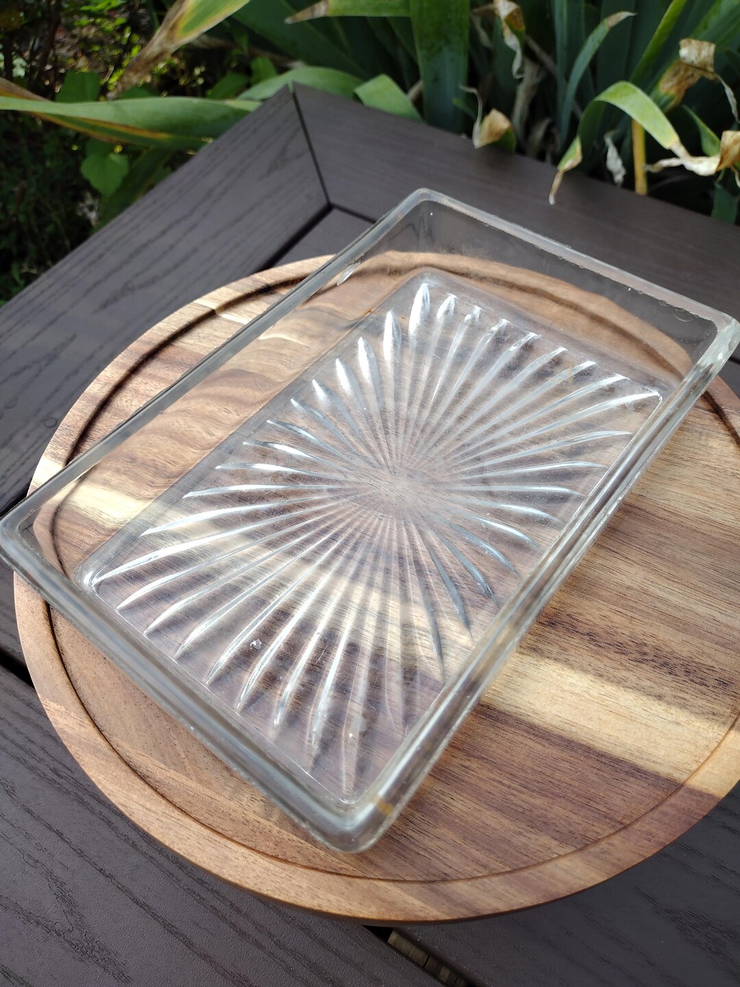 Vintage Rectangular Cut Glass Starburst Bottom Trinket Dish - Etsy