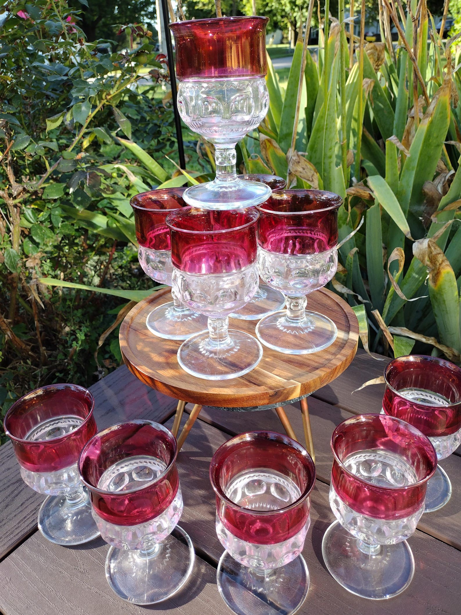 Vintage Kings Crown Indiana Glass Ruby Red Flash Cordials - Thumbprint ...