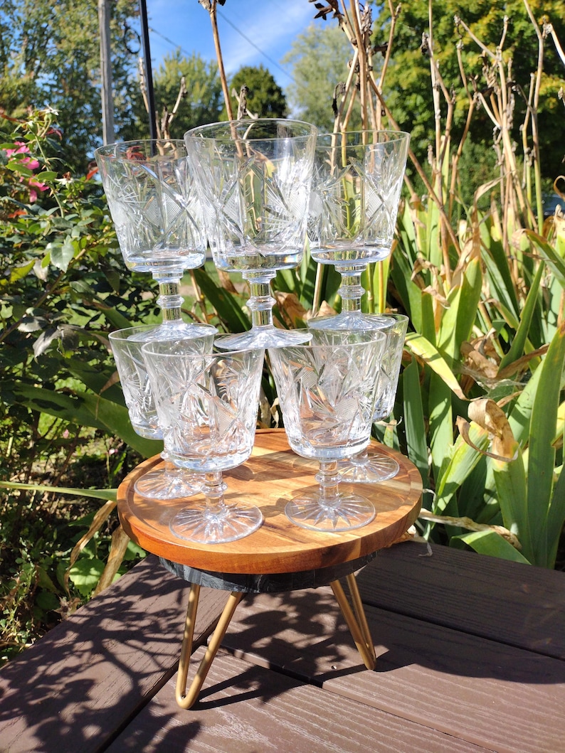 Juego de 7 copas vintage de cristal tallado con diseño de estrella ...