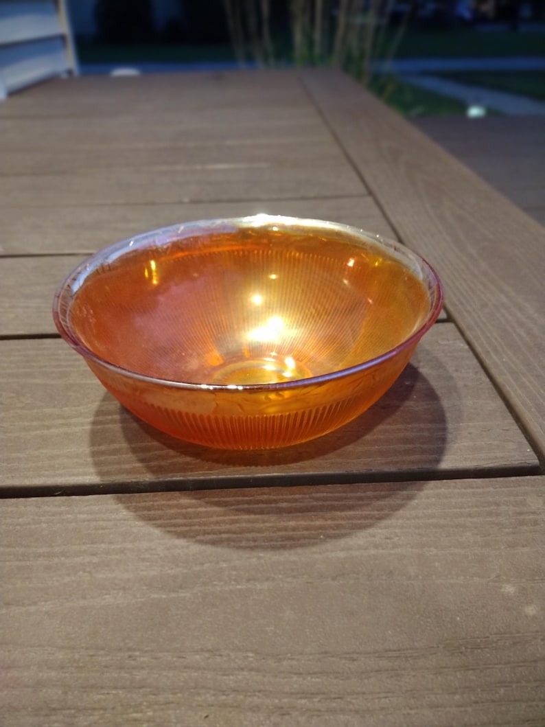 Vintage Carnival Ribbed Amber Glass Bowl With Iridescent Interior (7 ...