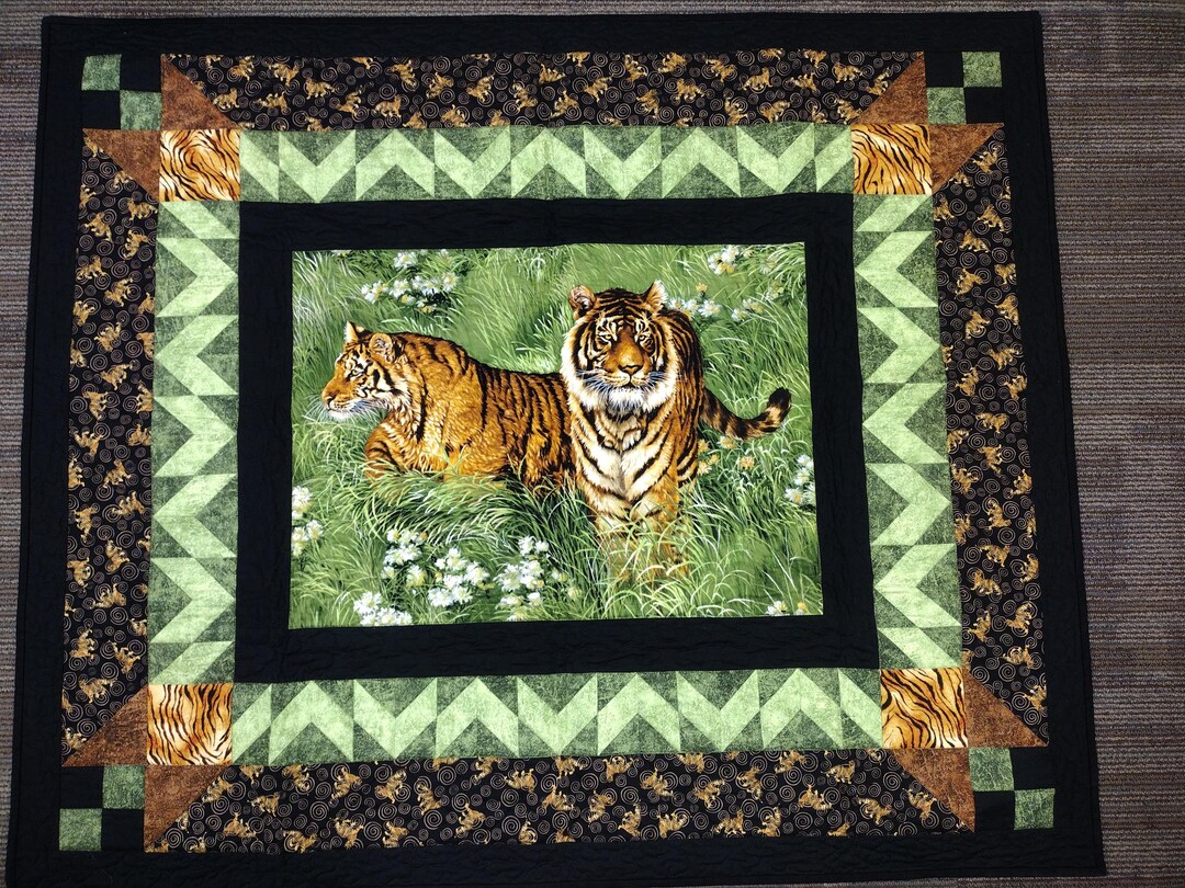 Hand Quilted Tiger Tapestry Wall Hanging Quilt 49.5"x41.5" - Etsy
