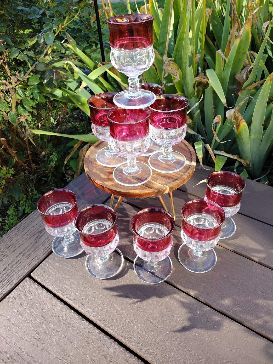 Vintage Kings Crown Indiana Glass Ruby Red Flash Cordials - Thumbprint ...